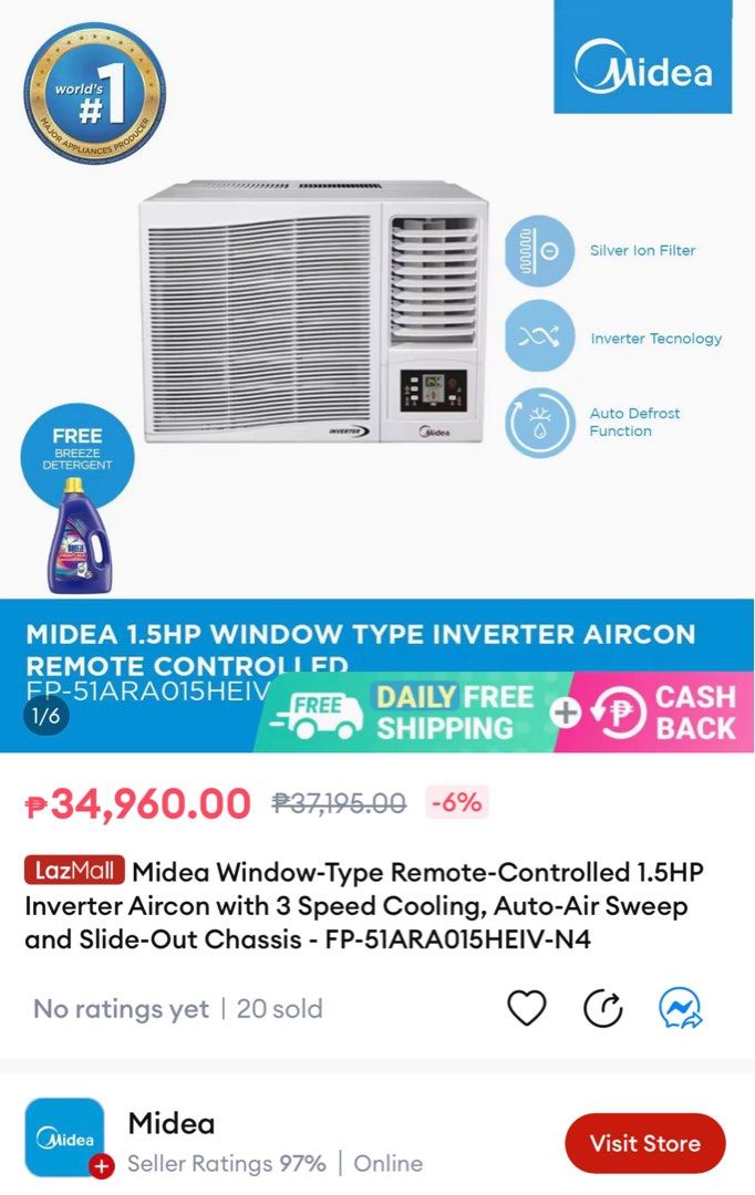 Midea Window Type 1.5 HP Aircondition, TV & Home Appliances, Air ...