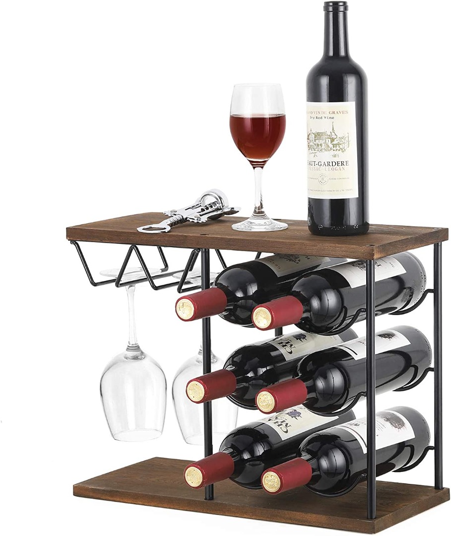 MOOACE Wine Glass Rack Free Standing Floor, Metal & Wood Countertop ...