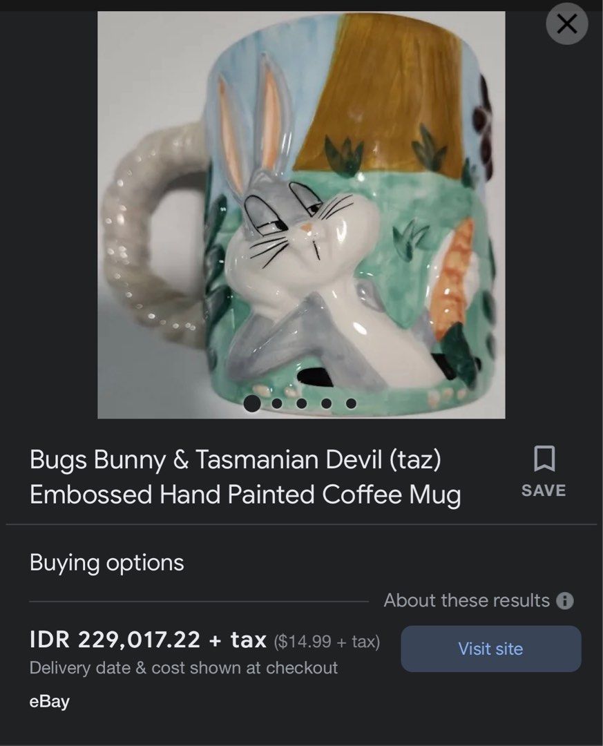 Mug Bugs Bunny Looney Tunes - US, Antik, Pajangan di Carousell