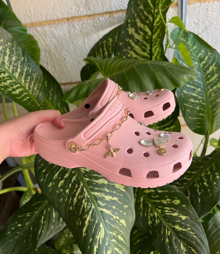 Pink Crocs Classic Clogs with chain on Carousell