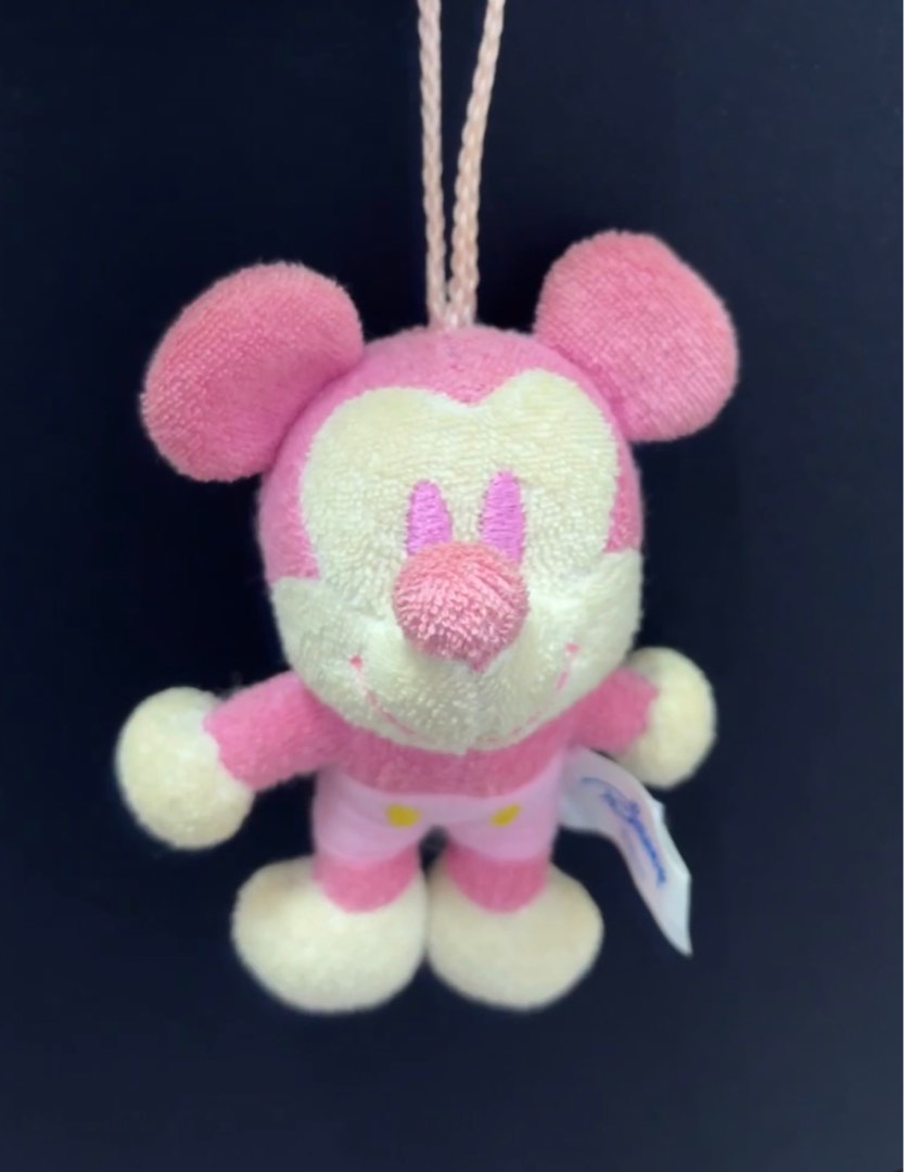 RARE JAPAN DISNEY pink Mickey Mouse plush keychain ID card holder ...