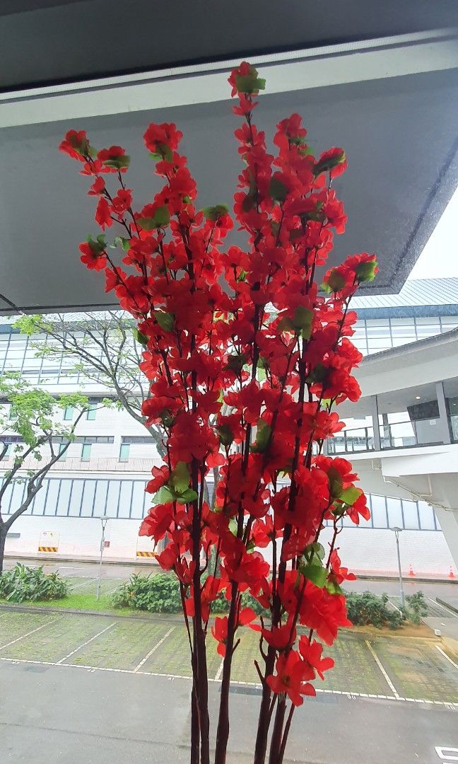 Red Fake Flowers, Furniture & Home Living, Home Decor, Artificial ...