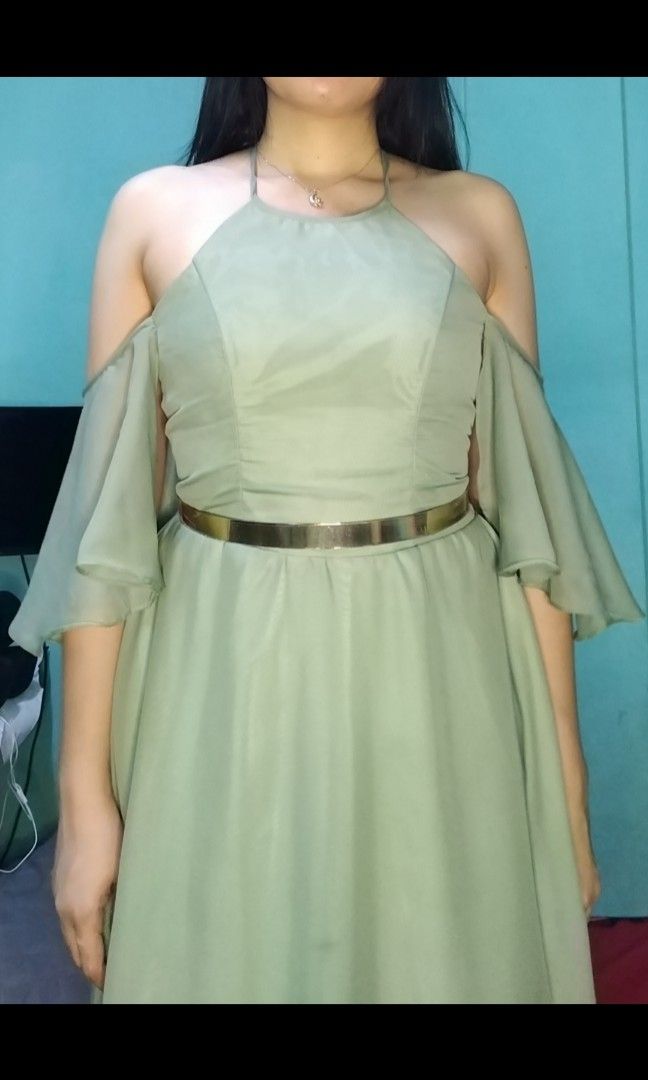 Sage green entourage gown on Carousell