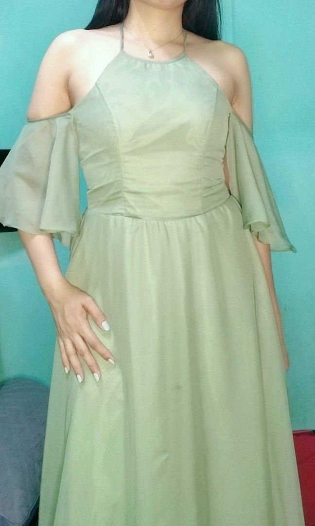 Sage green entourage gown on Carousell