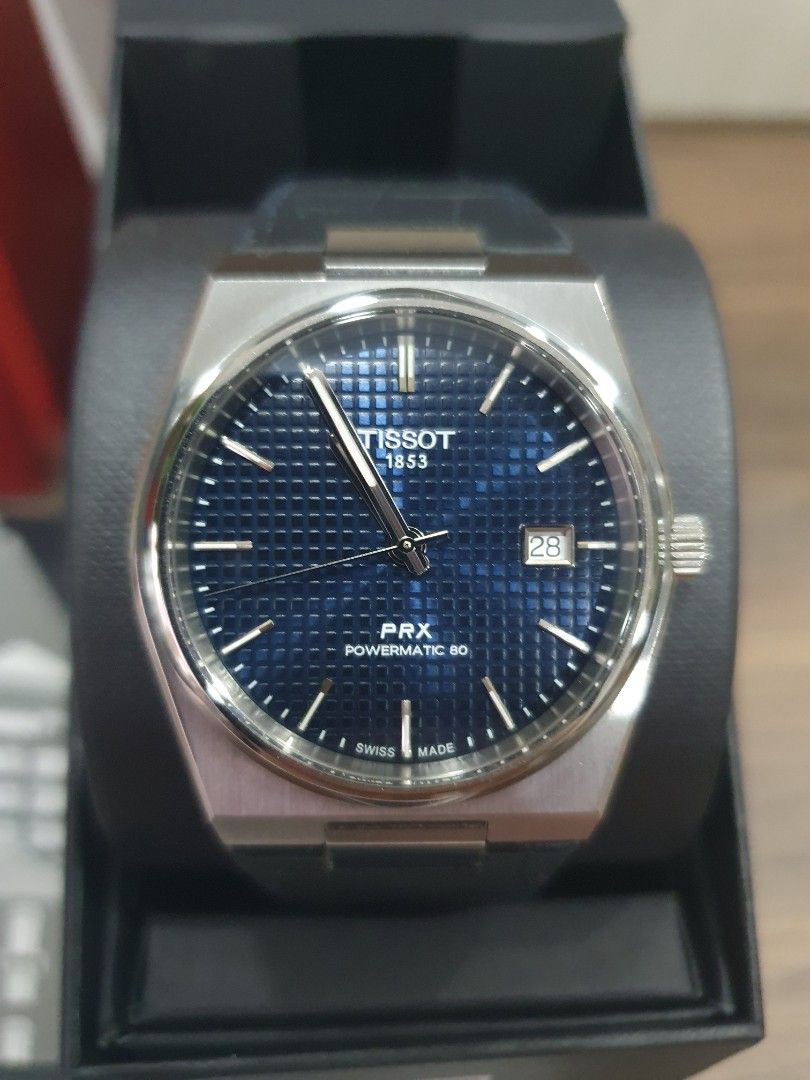 Tissot PRX Powermatic 80 Automatic Blue Waffle Dial with Leather Strap ...
