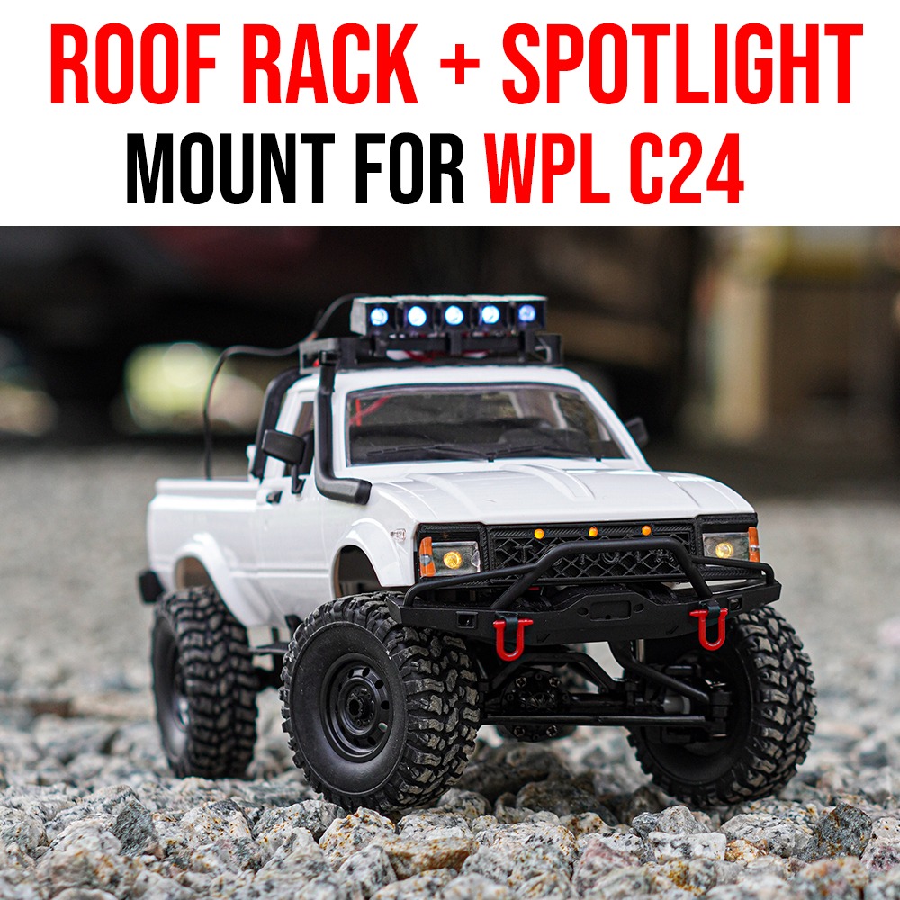 WPL C24 Roof Rack With LED Spotlight Lightbar Mount Dummy 5mm Hole Toyota Hilux RC Crawler ...