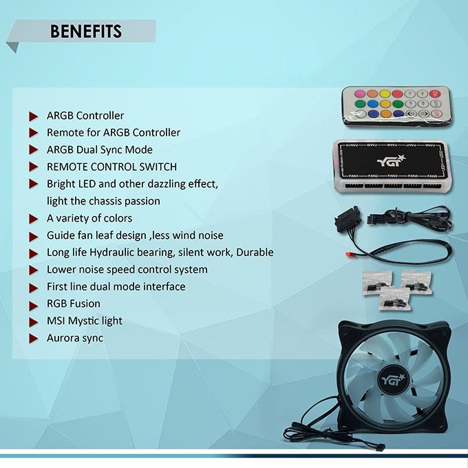 YGT ARGB FAN 1258 ROMANTIC, 6-PIN 3-IN-ONE FAN with REMOTE CONTROLLER ...