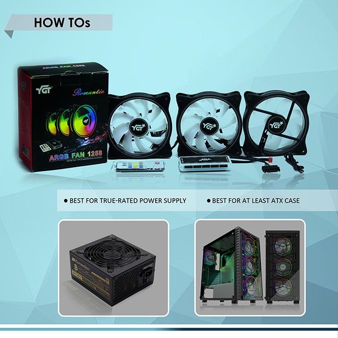 YGT ARGB FAN 1258 ROMANTIC, 6-PIN 3-IN-ONE FAN with REMOTE CONTROLLER ...