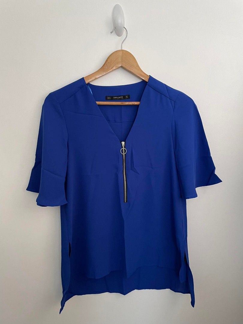 Zara Zip Front Blouse, Women's Fashion, Tops, Blouses on Carousell