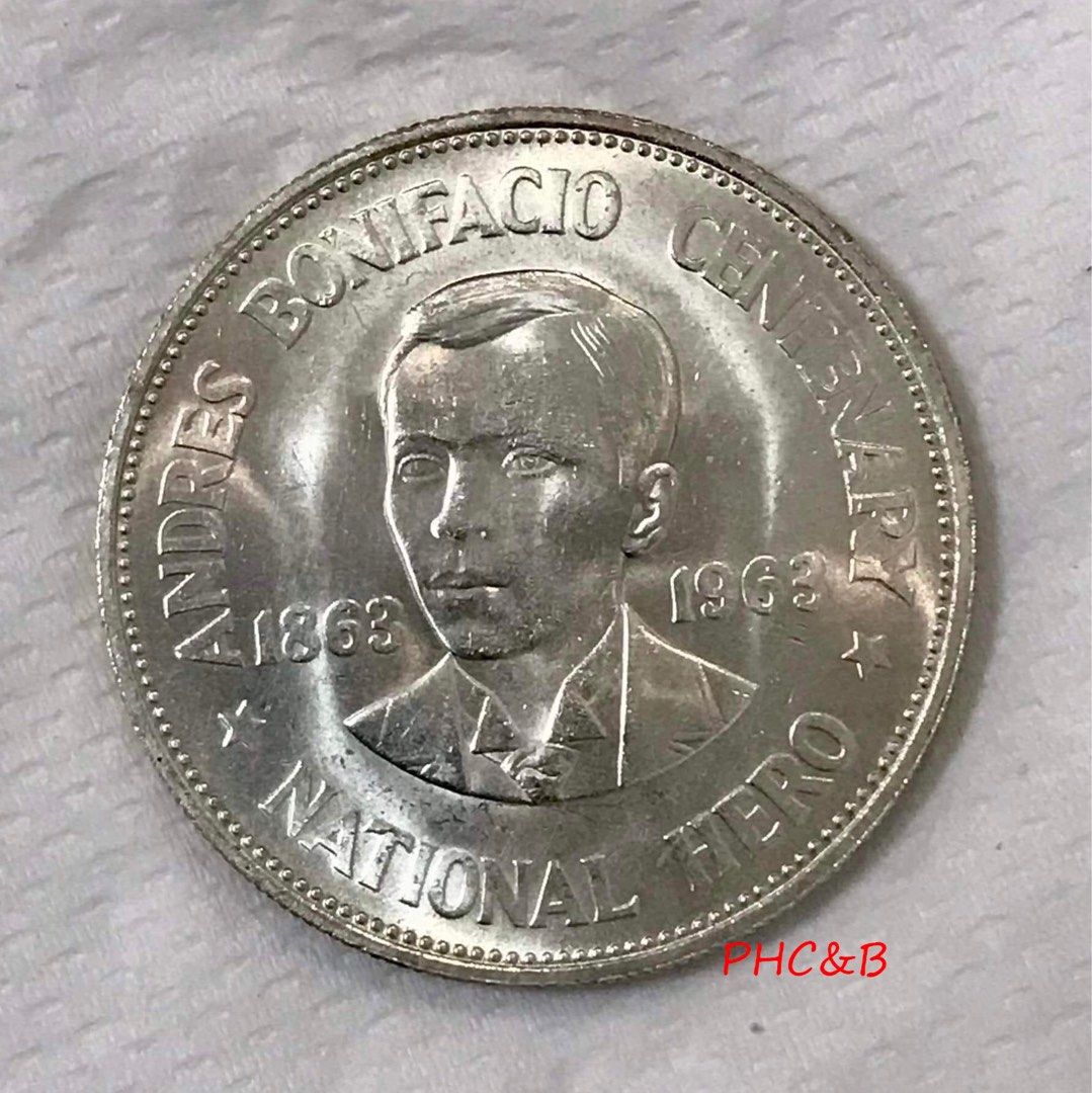1963 1 Piso Andres Bonifacio Silver Coin, Hobbies & Toys, Memorabilia & Collectibles, Currency ...