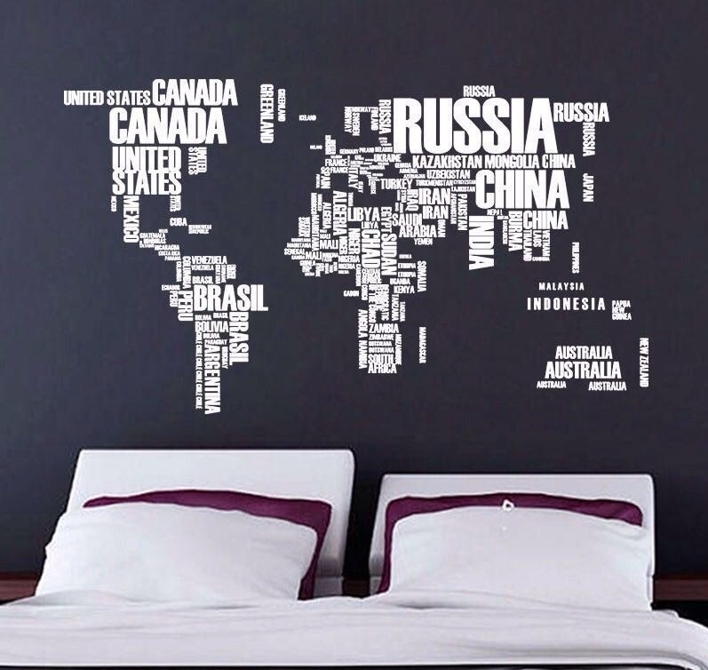 2Color English Alphabet World Map Wall Decal, Furniture & Home Living ...