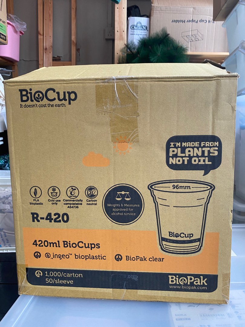 BIOPAK disposable cups, lids & straws, Furniture & Home Living ...