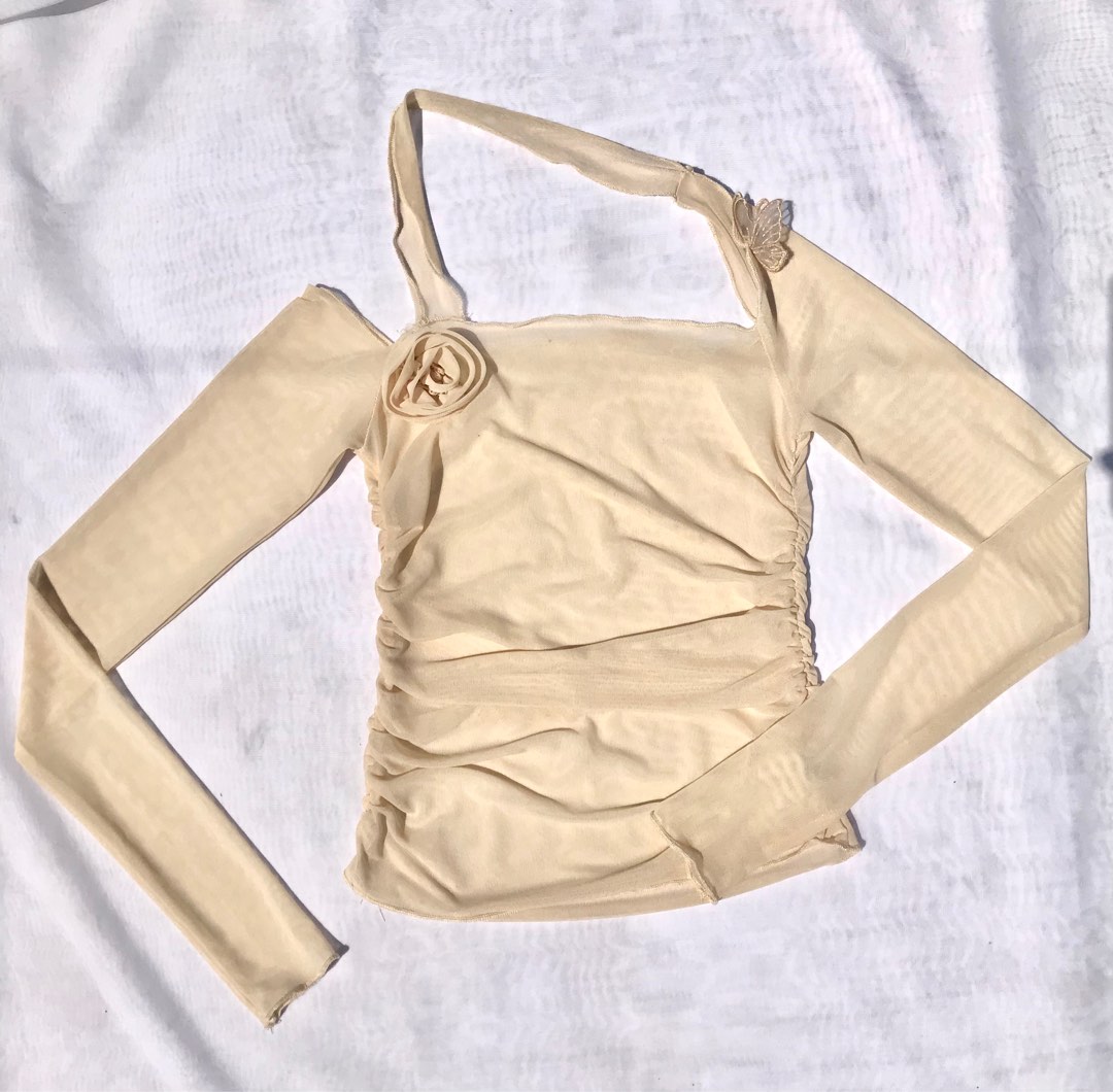 ACUBI INSPIRED BEIGE MESH LONGSLEEVES, Women's Fashion, Tops ...