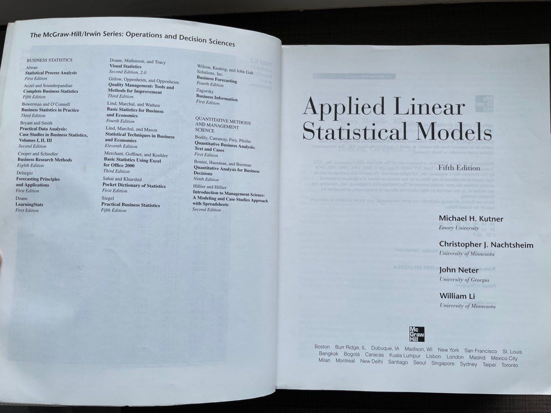 Applied Linear Statistical Models Hobbies And Toys Books And Magazines