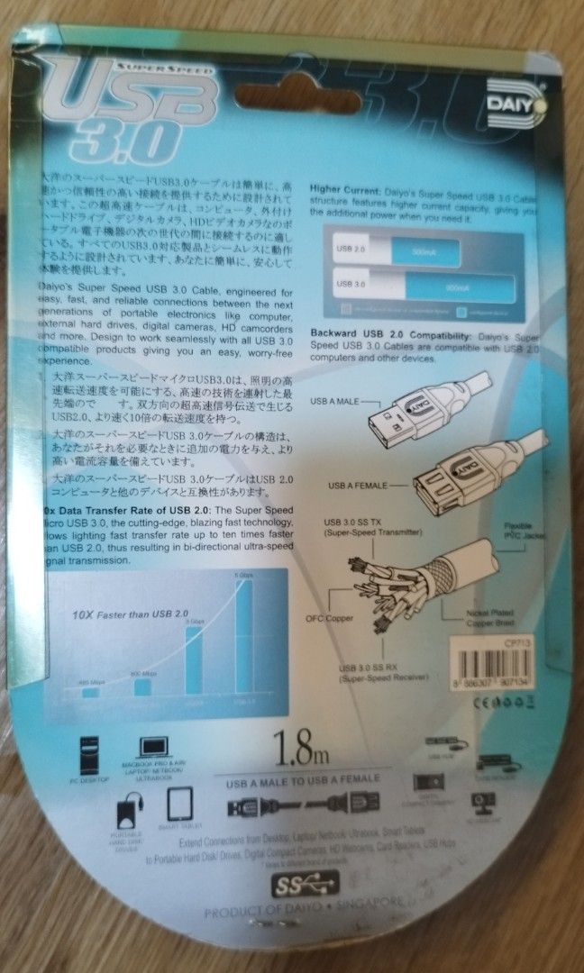 Brand new super speed USB 3.0 (CP713 - male to female) 1.8 metre length ...