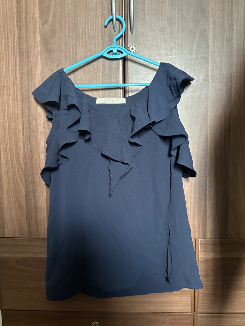CLN dark blue Ruffled Top on Carousell