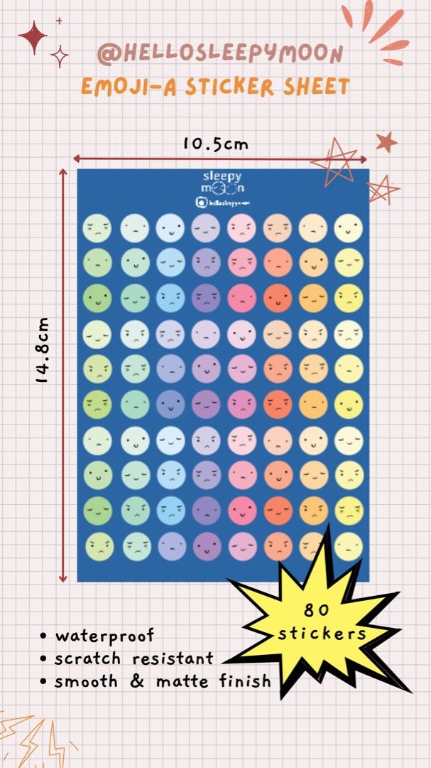 Emoji-A Sticker Sheet | Smiley | Faces | Emojis | Bullet Journal Scrapbooking Planner Stickers ...