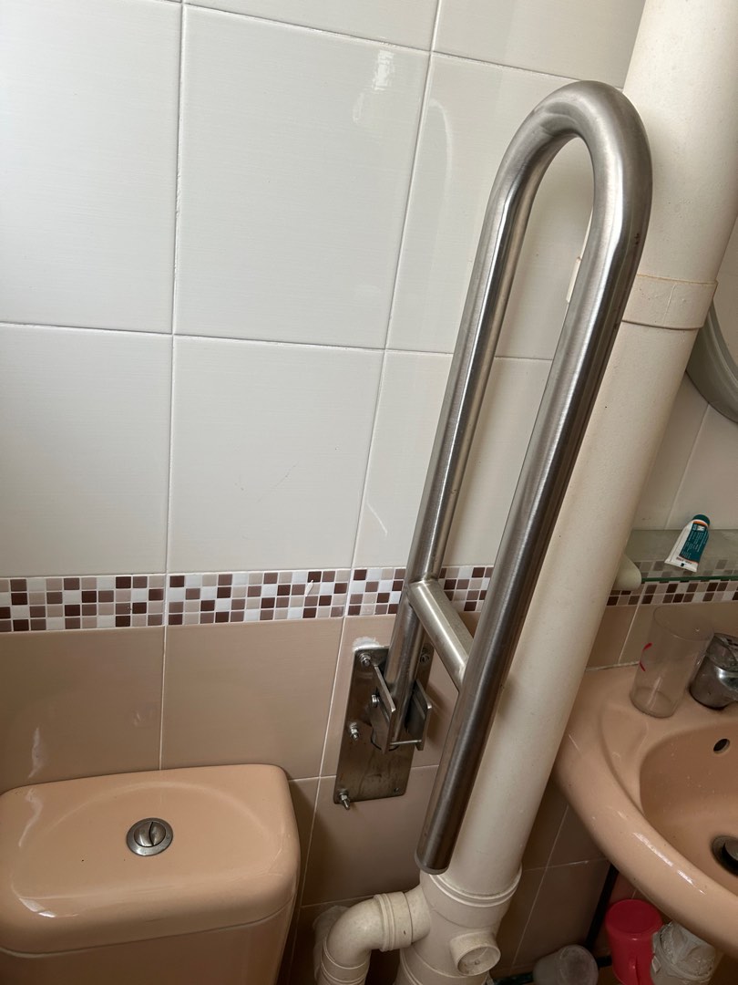 Foldable grab bar in toilet, Health & Nutrition, Assistive ...