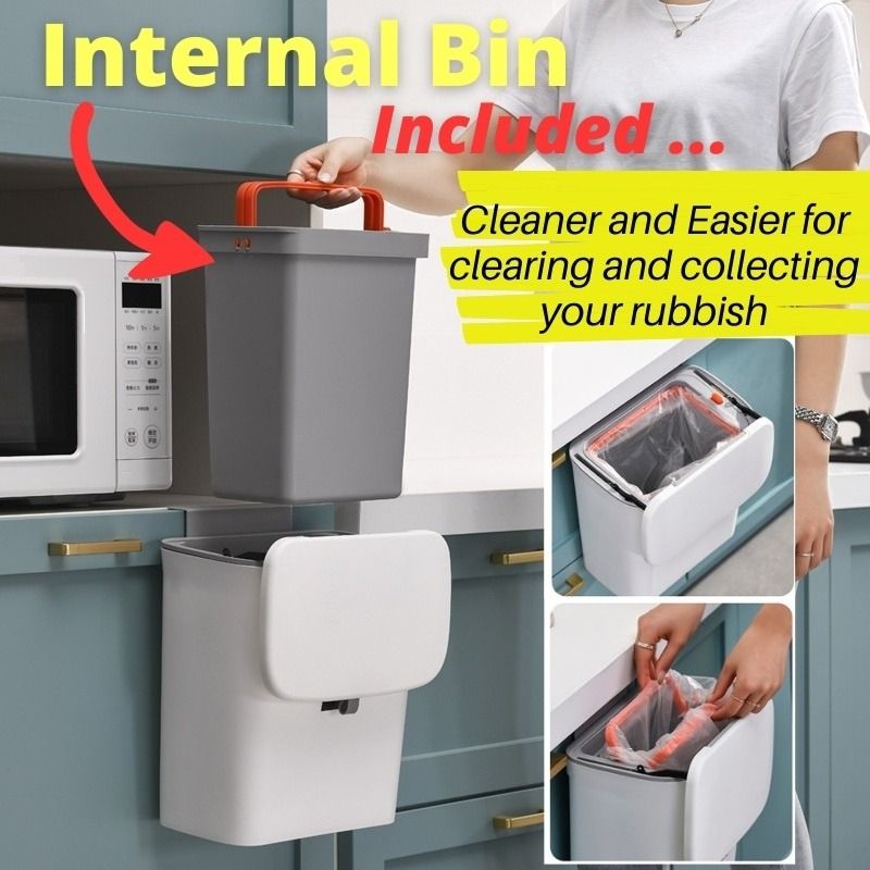 Hanging Kitchen Rubbish Bin with Lid, Furniture & Home Living, Cleaning ...