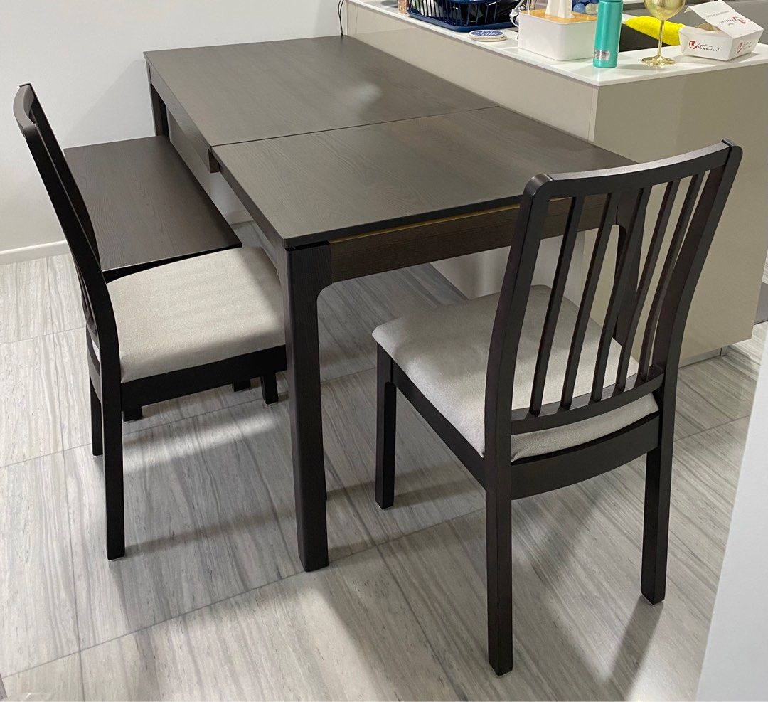 Ikea extendable dining table, chairs and bench, Furniture & Home Living ...