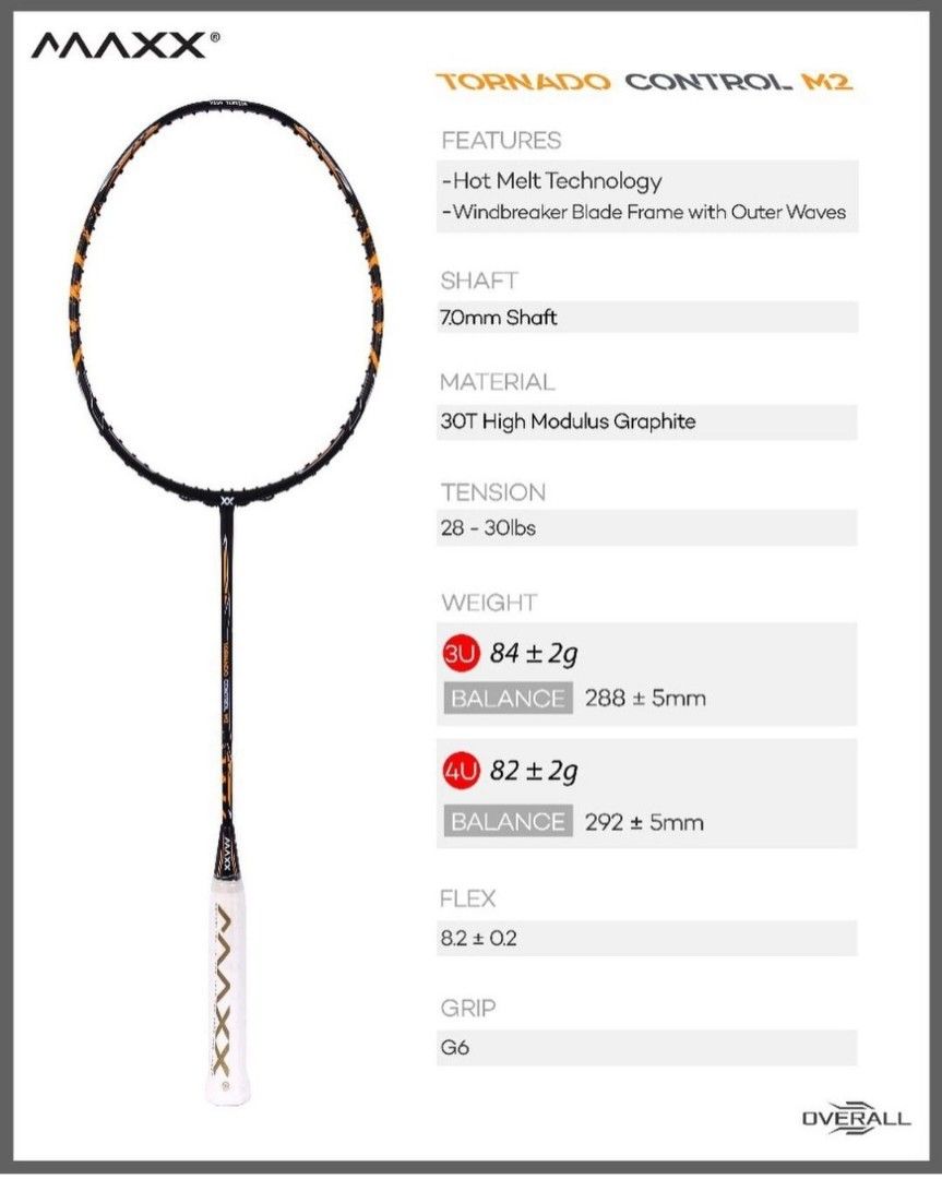 [LAST] Maxx Tornado Control M2 Badminton Racket - 3U, Sports Equipment ...
