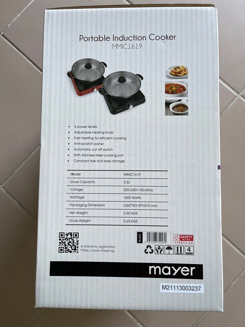 Mayer Portable Induction Cooker/Hob (MMIC1619), TV & Home Appliances ...