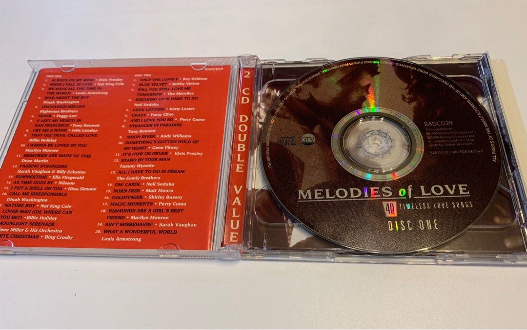 Melodies Of Love 2-CD 40 Timeless Love Songs , 興趣及遊戲, 音樂、樂器 & 配件, 音樂與媒體 - CD 及 DVD - Carousell