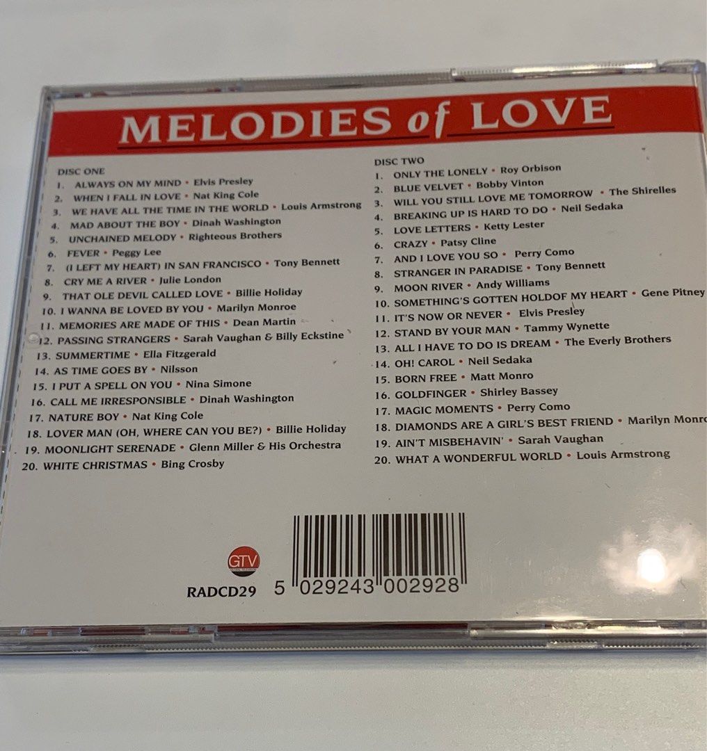 Melodies Of Love 2-CD 40 Timeless Love Songs , 興趣及遊戲, 音樂、樂器 & 配件, 音樂與媒體 - CD 及 DVD - Carousell