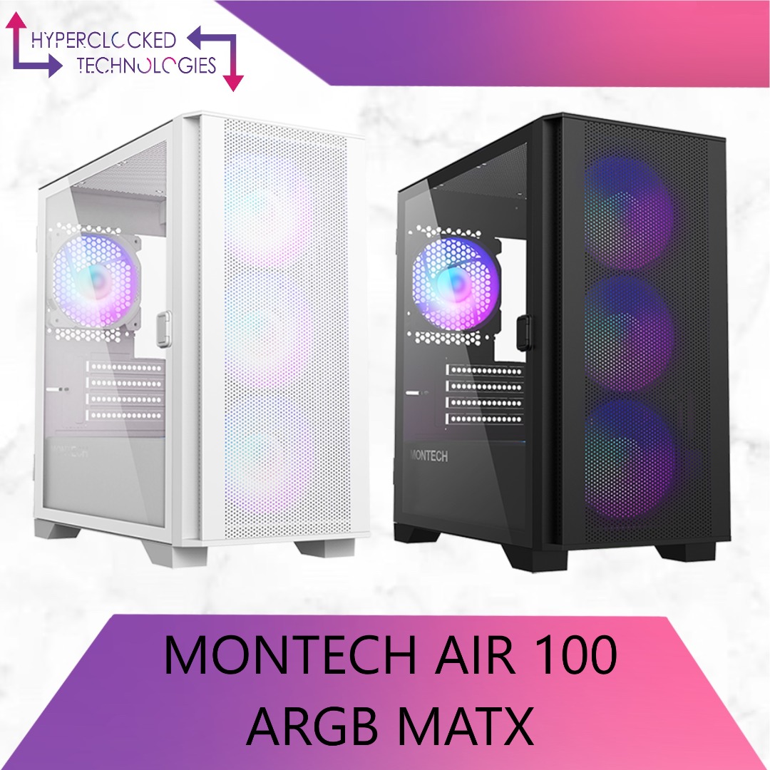 MONTECH AIR 100 ARGB MATX BLACK OR WHITE PC DESKTOP GAMING CPU CASE ...