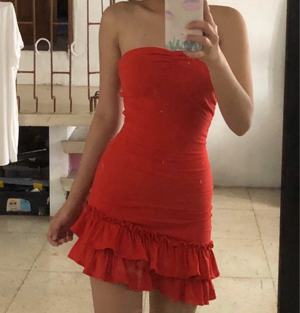 Nayeon dress inspried red ruffles tube top bodycon alcohol free ruched ...