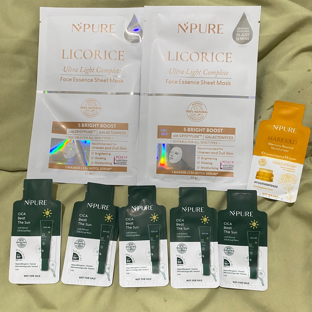 NPURE CICA Beat The Sun sunscreen Sample & NPURE Marigold memory bounce ...