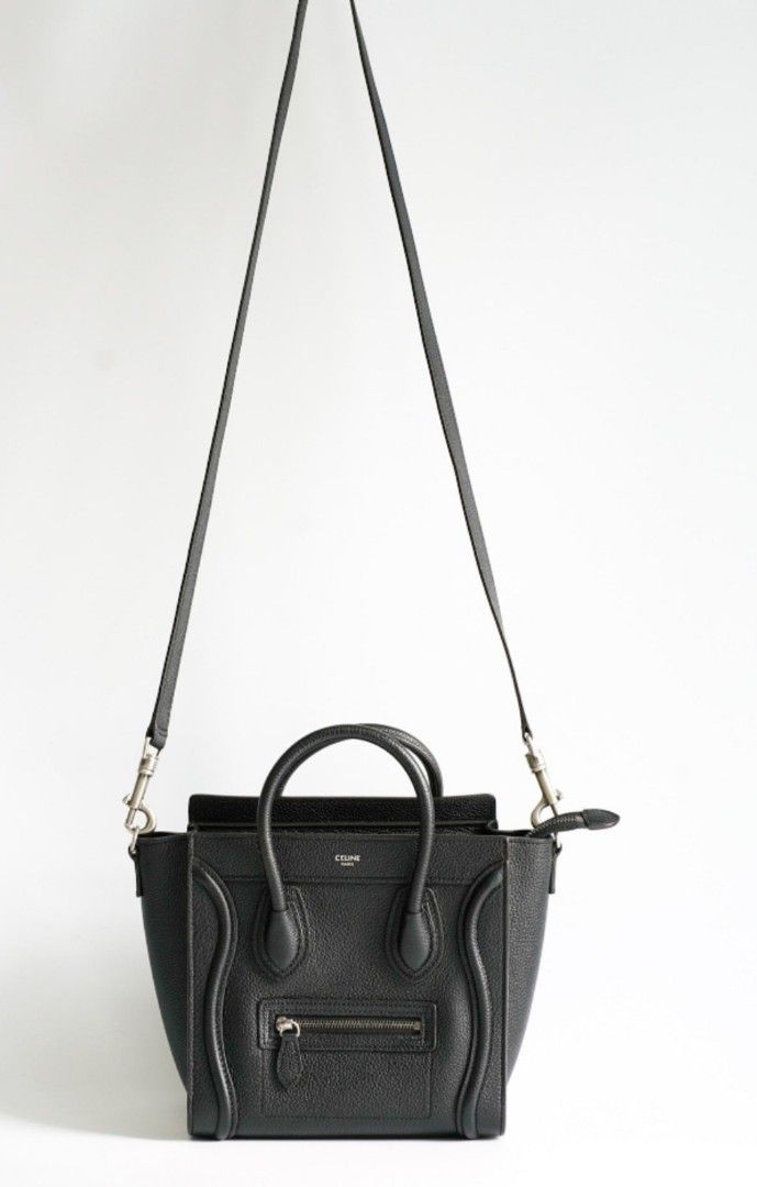 Pristine Condition Celine Nano Luggage Drummed Calfskin Leather Bag in Black on Carousell