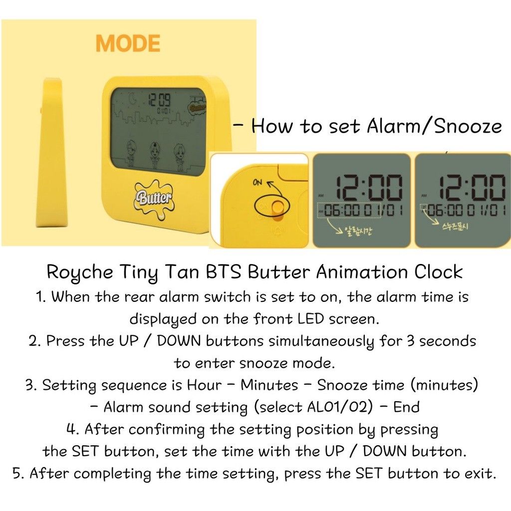 Royche Tiny Tan BTS Butter Animation Clock, Furniture & Home Living ...