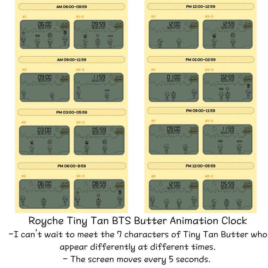 Royche Tiny Tan BTS Butter Animation Clock, Furniture & Home Living, Home Decor, Clocks on Carousell