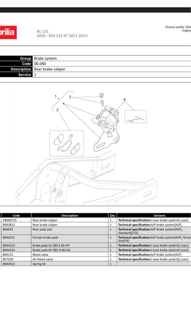 RS4 125 Rear Brake Caliper, Motorcycles, Motorcycle Accessories on ...