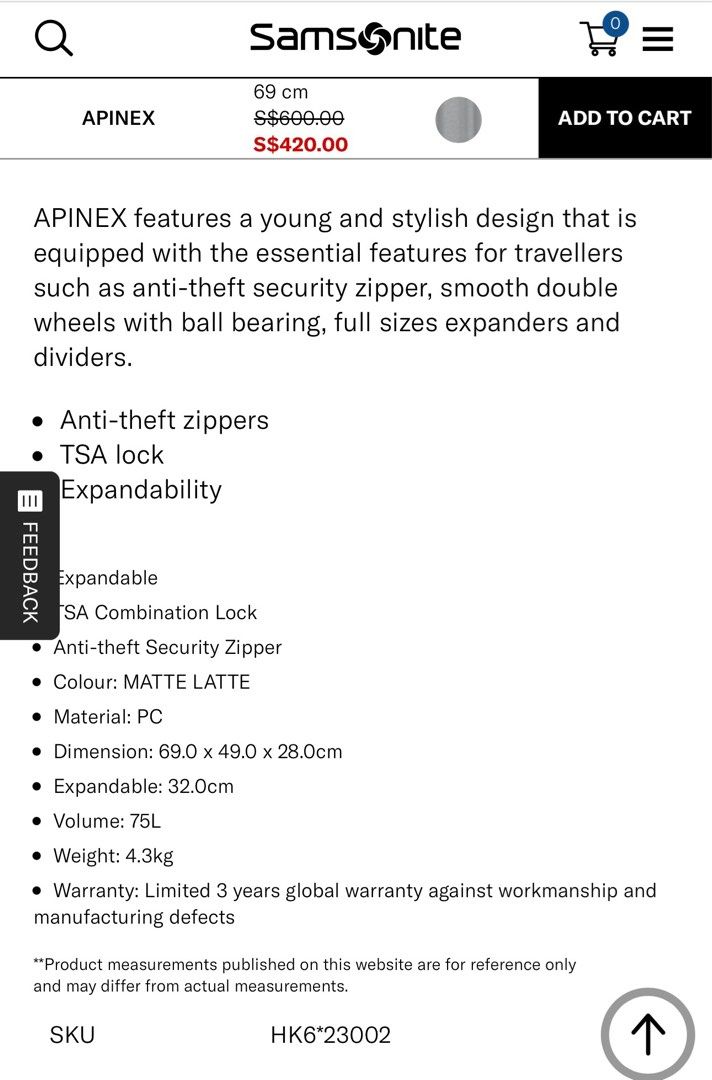 Samsonite Apinex Spinner 69/25 Exp, Hobbies & Toys, Travel, Luggage on ...