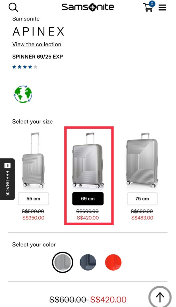 Samsonite Apinex Spinner 69/25 Exp, Hobbies & Toys, Travel, Luggage on ...