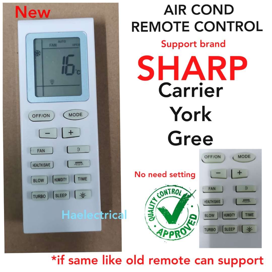 SHARP CARRIER YORK GREE Air Cond Remote Control (new) 1HP-2.5HP, TV ...