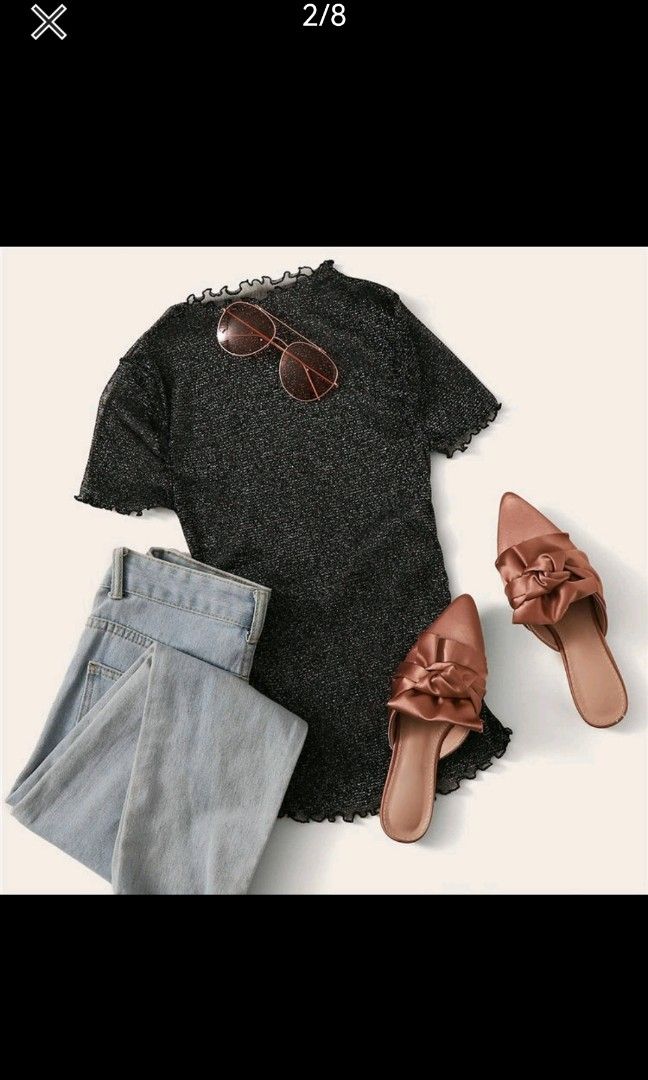 Shein Bae Glitter Sheer Mesh Lettuce Edge Top On Carousell