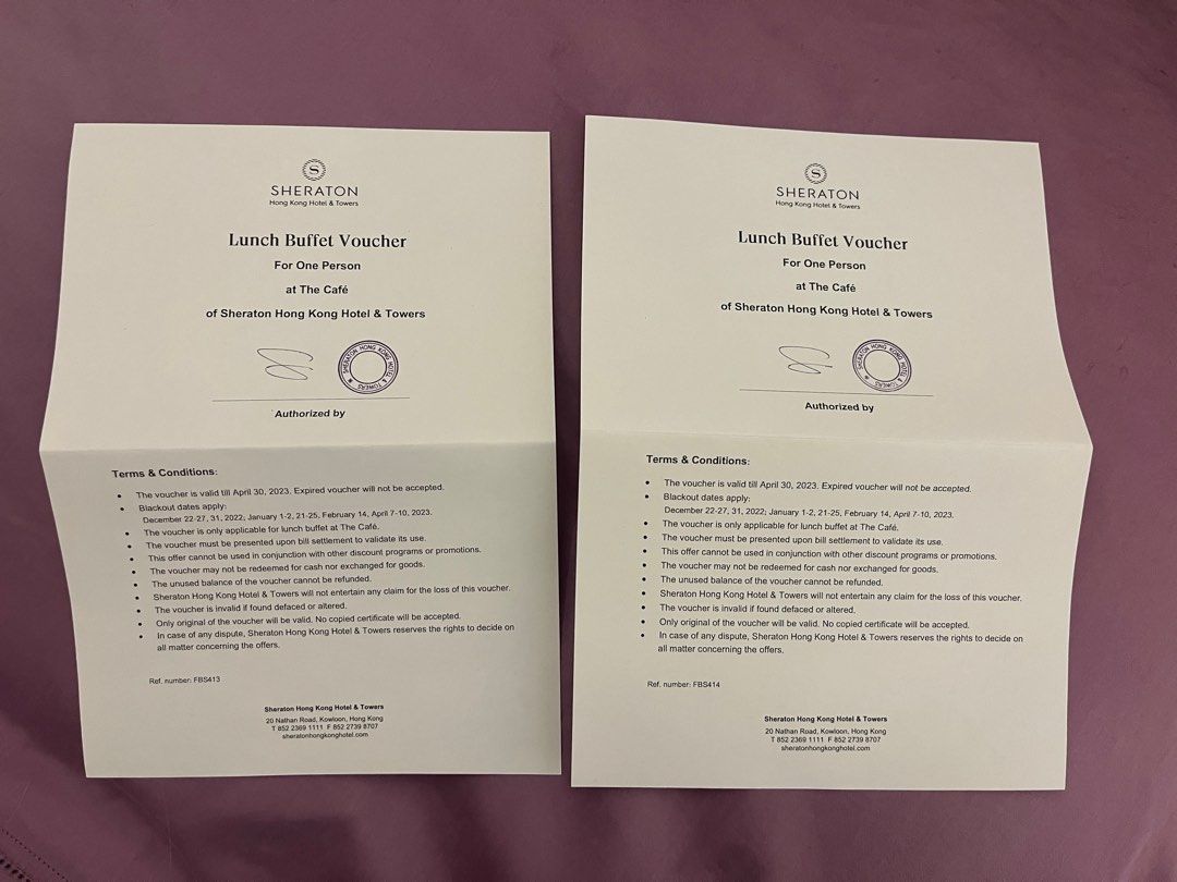 Sheraton lunch buffet voucher x2, 門票＆禮券, 兌換券 - Carousell