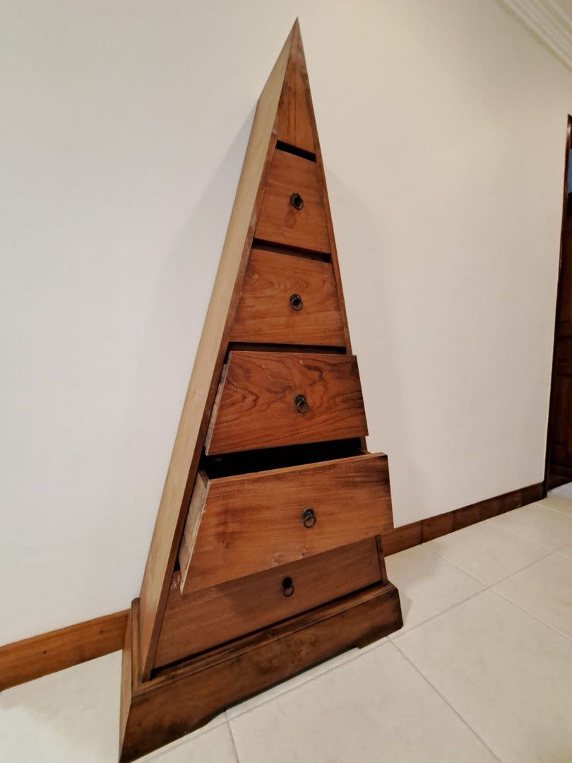 Triangle teak wood chest drawers (5 tiers), Furniture & Home Living ...