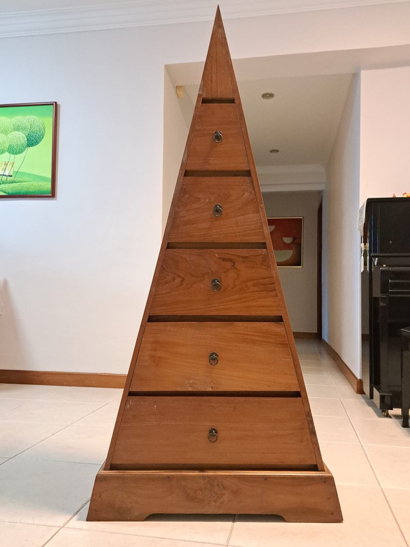 Triangle teak wood chest drawers (5 tiers), Furniture & Home Living ...