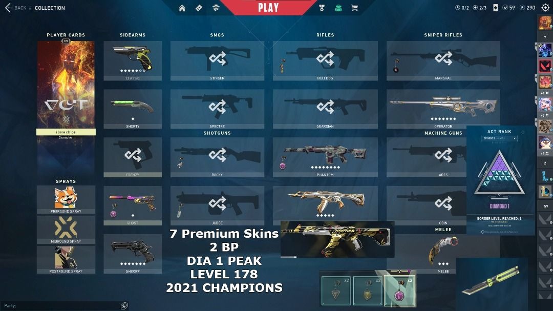 VALO ACCOUNT | DIAMOND 1 | 7 PREMS | CHAMPIONS 2021 | LEVEL 178 | GCASH ...