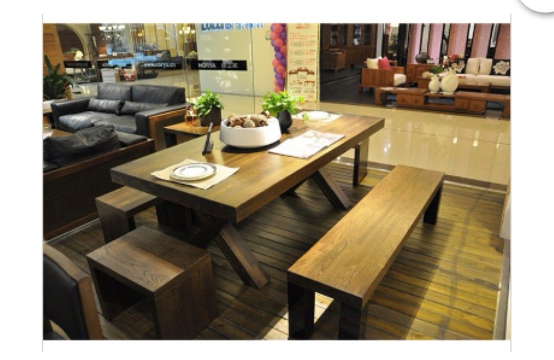 Vintage Full Solid Wood Table And Chair Combination Log dining Table ...