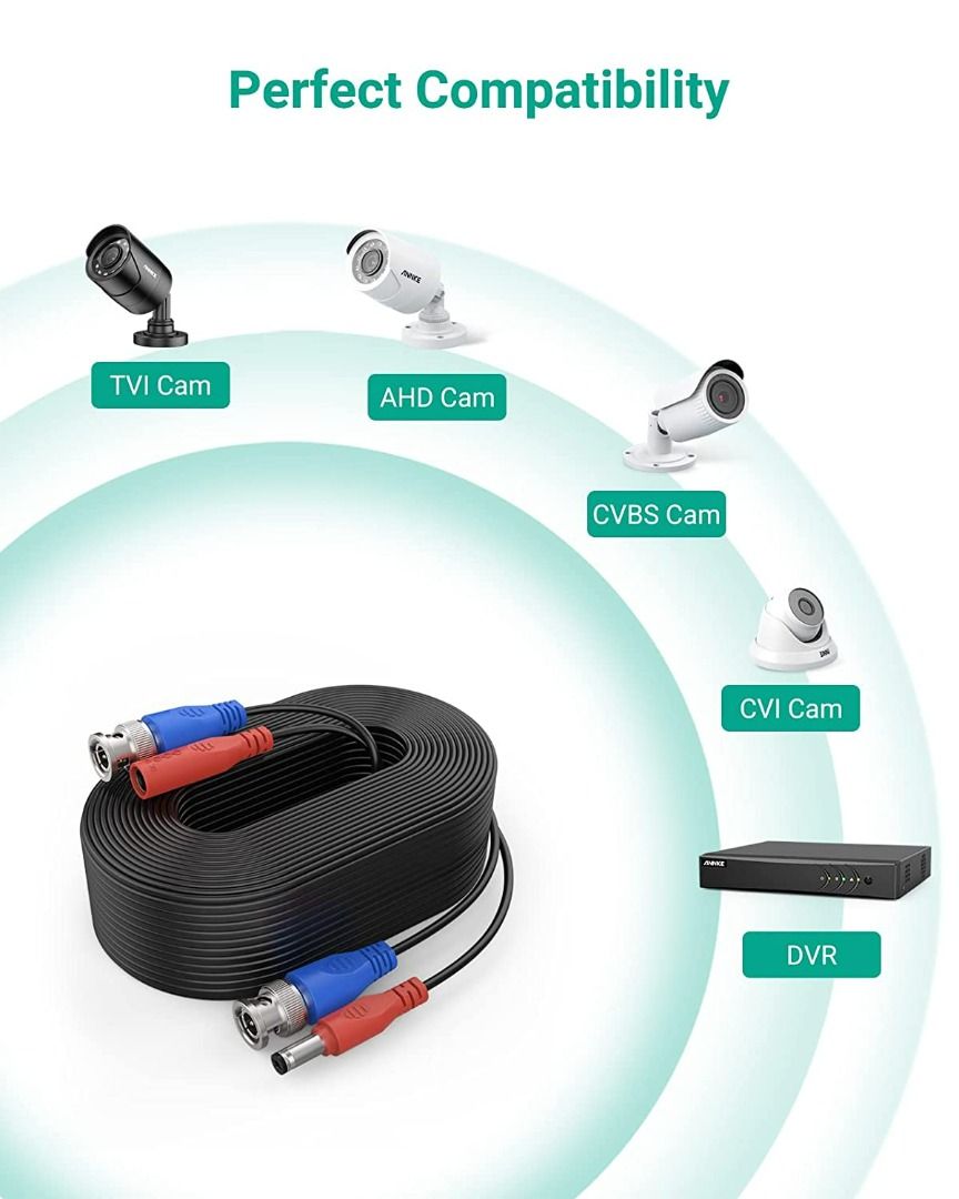 3216) ANNKE 4 PACK 30M/100FT ALL-IN-ONE VIDEO POWER CABLES, BNC ...