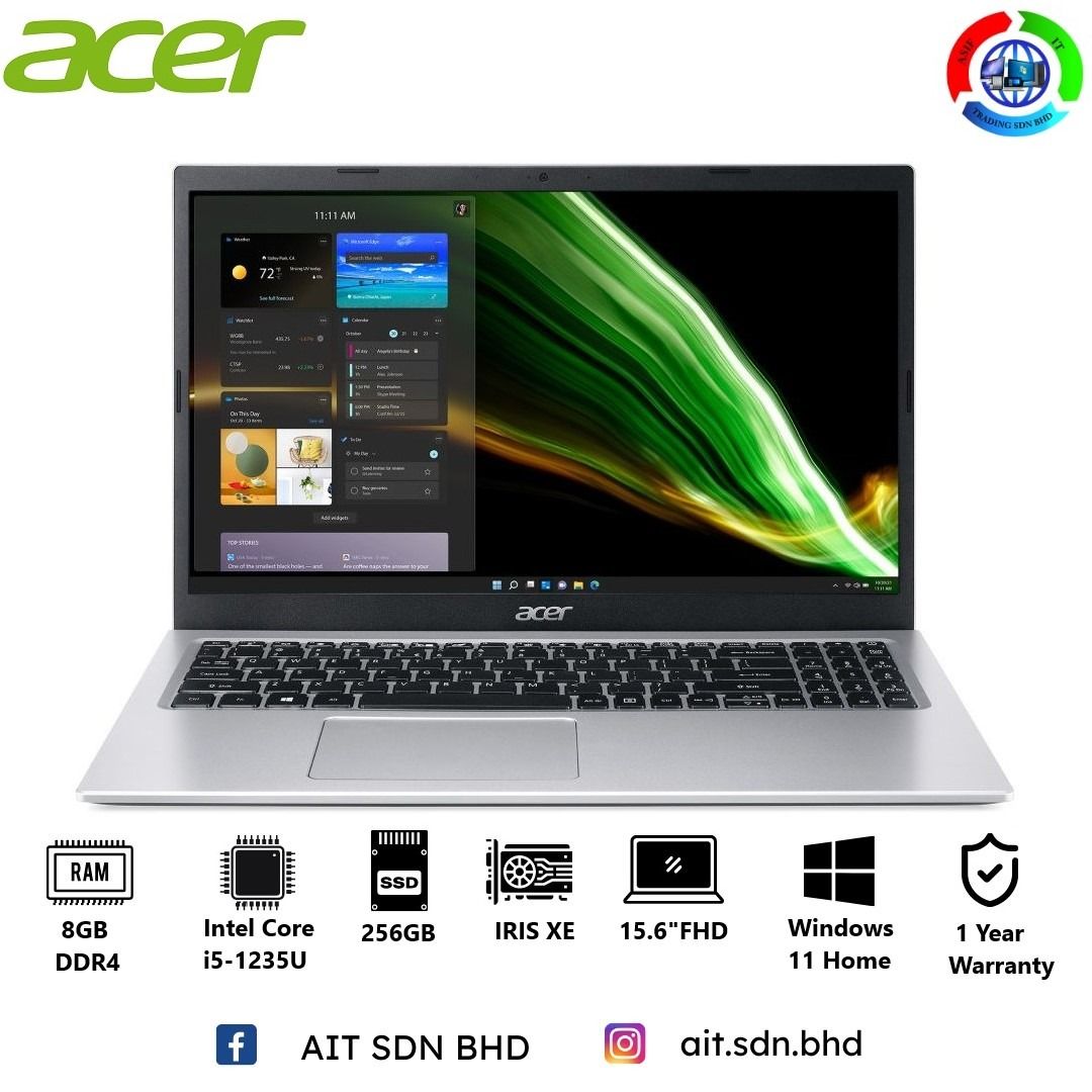 ACER ASPIRE 3 A315-59-531H 15.6'' FHD Laptop Silver (I5-1235U, 8GB, 256GB SSD, Intel Xe, W11 ...