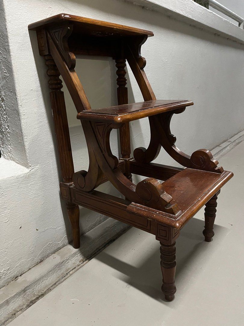 Antique Solid Wood Step Stool/ Plant Caddy, Furniture & Home Living ...