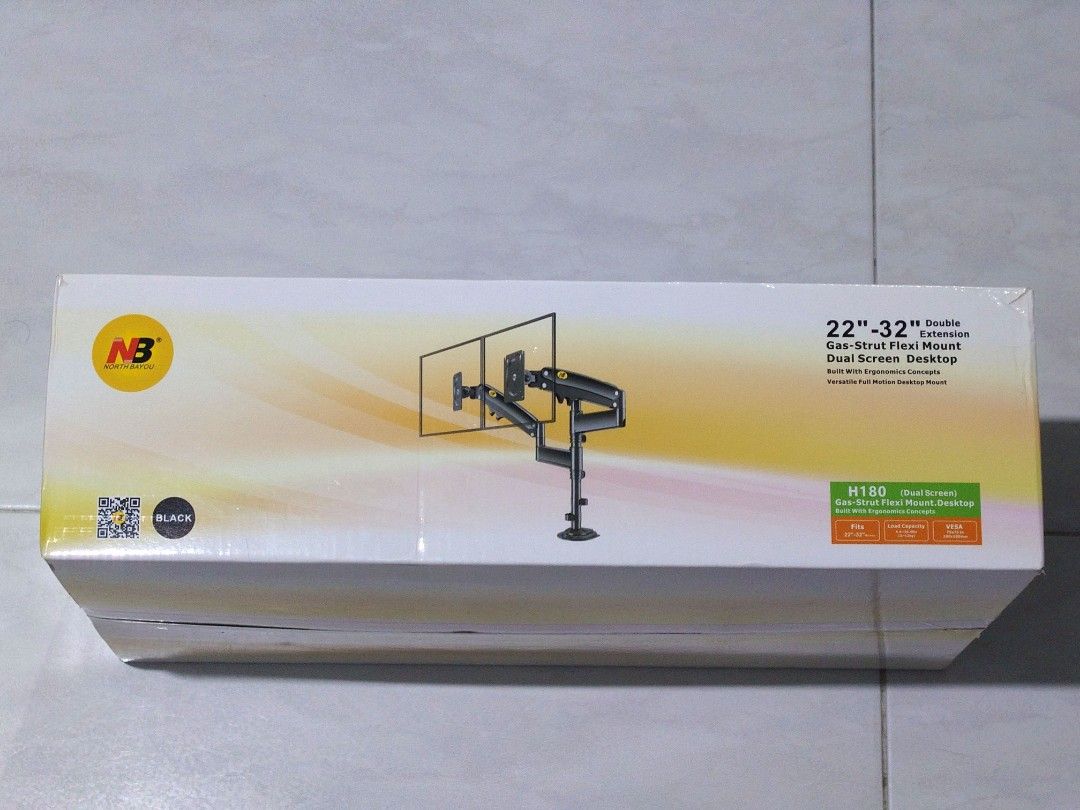 BNIB NB H180 Dual Monitor arm/stand VESA Mount up to 32" 12kg gas ...