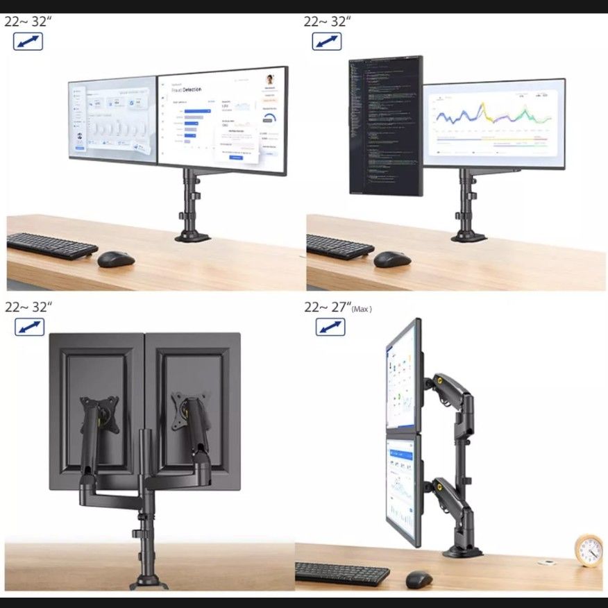 BNIB NB H180 Dual Monitor arm/stand VESA Mount up to 32" 12kg gas ...