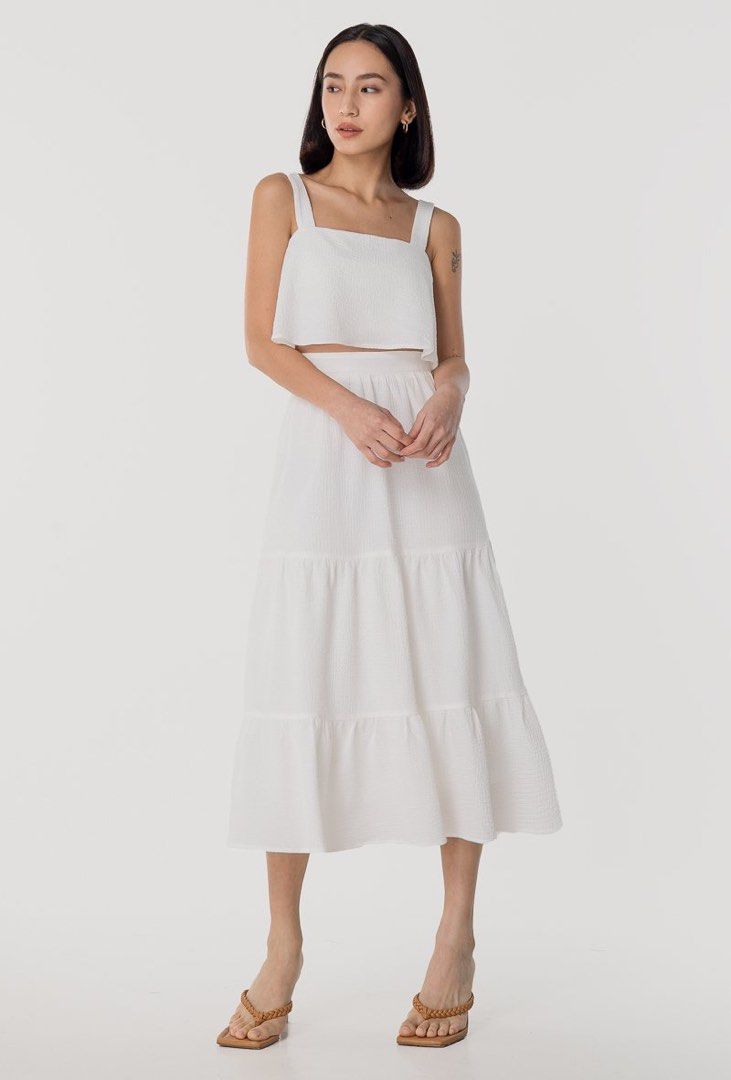 CARINE TEXTURED TOP + MIDAXI SKIRT SET (WHITE), Women's Fashion ...